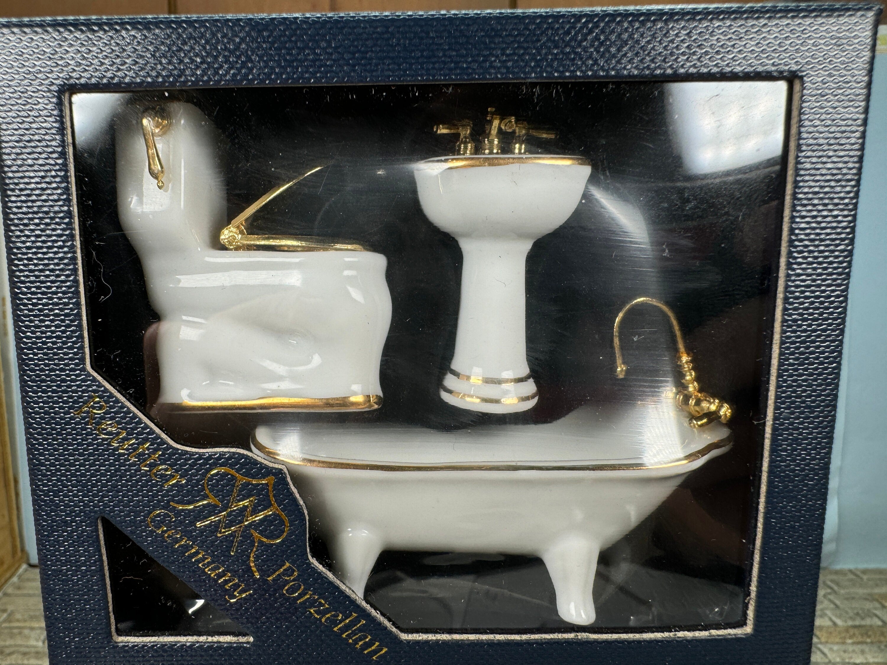 Reutter Porcelain Germany 3 Piece White & Gold Bathroom Set New In Box ...