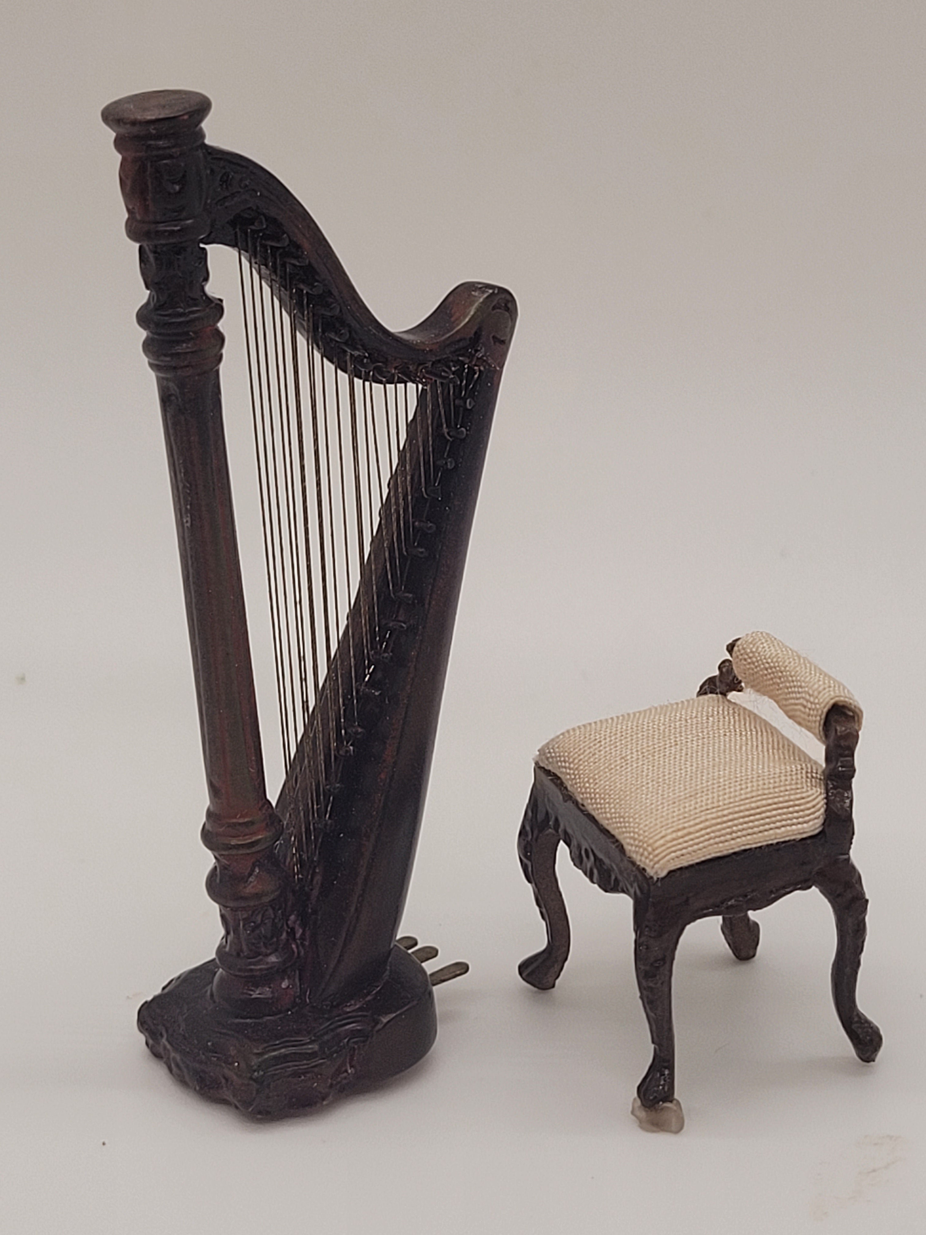 Mahogany Harp and Cream-Colored Stool – Karen's Dollhouse Shop